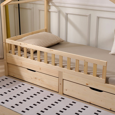 FurnitureHMD 3FT Solid Wood Kids Bed Single Bed Frame with 2 Storage ...