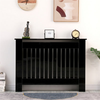FurnitureHMD High Gloss Black Radiator Cover with Vertical Slat Living ...