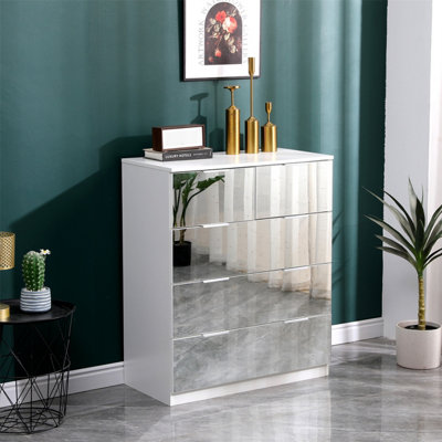 FurnitureHMD Mirrored Chest of Drawers,5 Drawer Metal Handle Runners ...