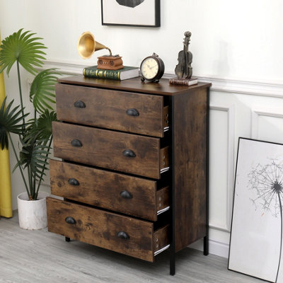 FurnitureHMD Rustic Brown 4 Drawers Chest Storage Sideboard Cabinet ...