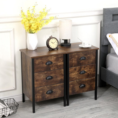 FurnitureHMD Rustic Brown Set of 2 Side Table Bedside Table with 3 ...