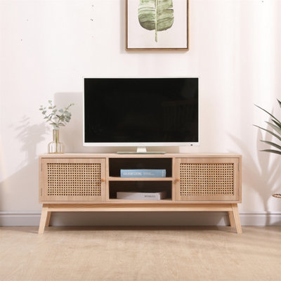 FurnitureHMD TV Stand Cabinet with Shelves Wicker Door Front Scandi Style Entertainment Unit For TV s up