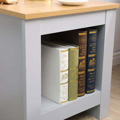 FurnitureHMD Wooden Lamp Table Small Side Table with Storage Shelf ...