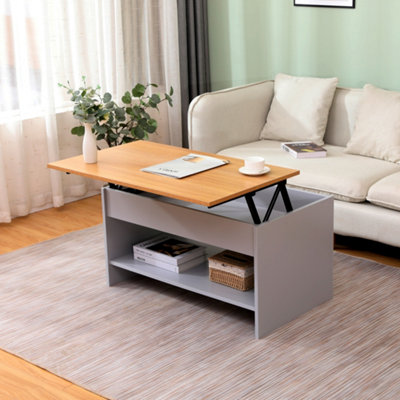 FurnitureHMD Wooden Lift Up Coffee Table with Storage Compartment and ...