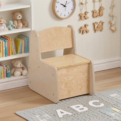FurnitureHMD Wooden Toddler Stool,Sturdy Design with Hidden Storage And ...