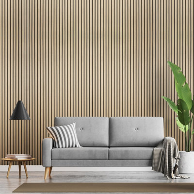Fuse Acoustic Wooden Wall Panel in Natural Oak, 2.4m x 0.6m | DIY at B&Q