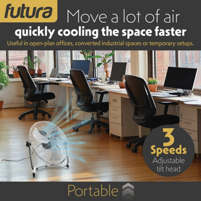 Futura 16 Inch Floor Fan High Velocity Portable Chrome Fan Adjustable 3 ...