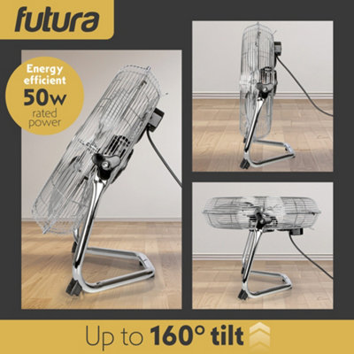 Futura 16 Inch Floor Fan High Velocity Portable Chrome Fan Adjustable 3 ...