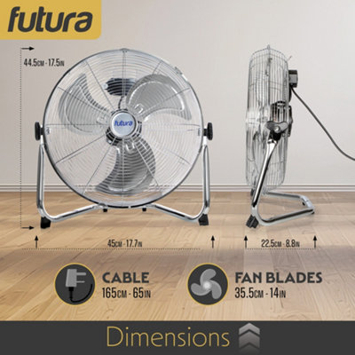Futura 16 Inch Floor Fan High Velocity Portable Chrome Fan Adjustable 3 ...