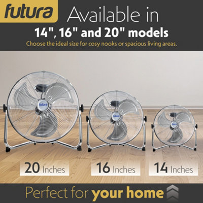 Futura 16 Inch Floor Fan High Velocity Portable Chrome Fan Adjustable 3 ...