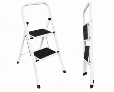 Futura 2 Step Ladder White, Heavy-Duty Steel Folding Home DIY Step ...