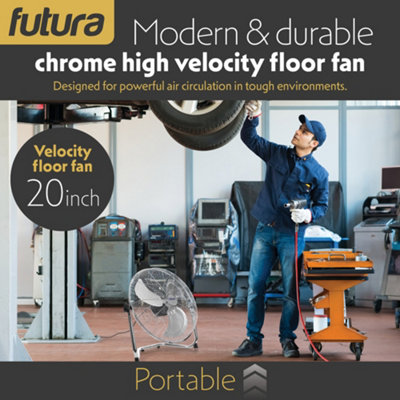 Futura 20 Inch Floor Fan High Velocity Portable Chrome Fan Adjustable 3 ...