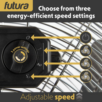 Futura 20 Inch Floor Fan High Velocity Portable Chrome Fan Adjustable 3 ...