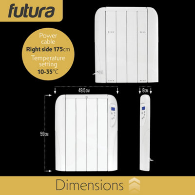 Futura Electric 1000W Radiator Panel Heater Wall Mounted Advanced Timer ...