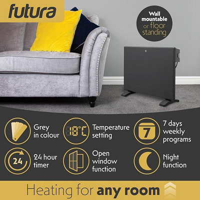 Futura Electric Panel Heater 1000W Eco Radiator Grey Wall Mounted ...