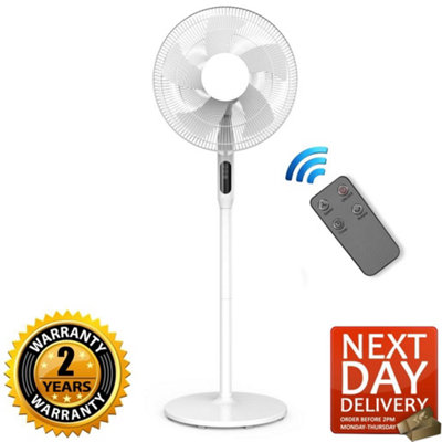 Futura Pedestal Fan 16" Oscillating 50W White Standing Remote Control ...