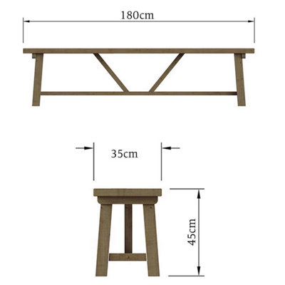 FWStyle 1.8M Solid Pine Dining Bench