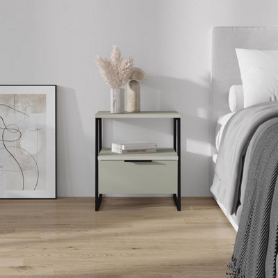 FWStyle 1 Drawer Bedside Chest Table Ash Green Open Shelf