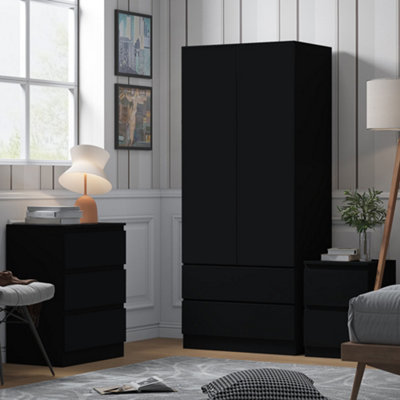 FWStyle 2 Door 2 Drawer Black Combination Wardrobe Scratch Resistant Push To Open Soft Closing
