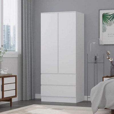 FWStyle 2 Door 2 Drawer Matt White Combination Wardrobe Scratch Resistant Push To Open Soft Closing
