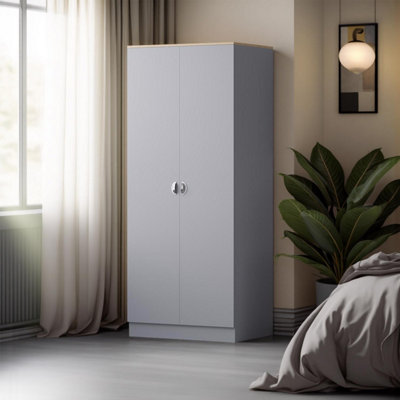 FWStyle 2 Door Double Wardrobe Matt Grey Oak Top Bedroom Furniture