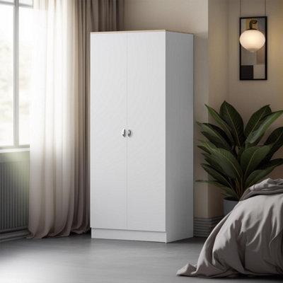 FWStyle 2 Door Double Wardrobe Matt White Oak Top Bedroom Furniture