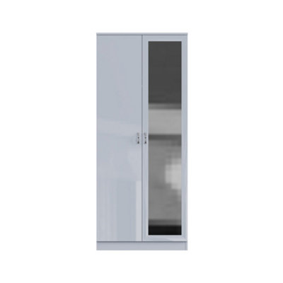 FWStyle 2 Door Mirrored Wardrobe Grey Gloss Scratch Resistant Bedroom ...