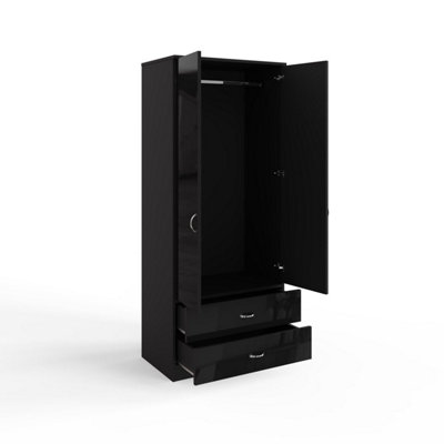 FWStyle 2 Drawer 2 Door Combination Wardrobe Black Gloss Scratch ...
