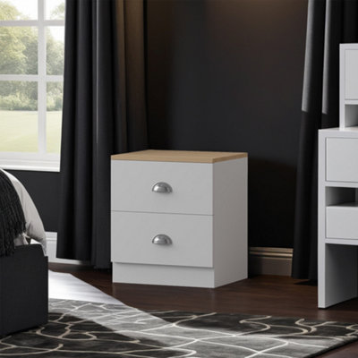 FWStyle 2 Drawer Bedside Chest Nightstand Table Matt White Oak Top