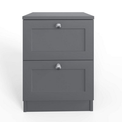 FWStyle 2 Drawer Bedside Chest Table Panelled Dark Grey