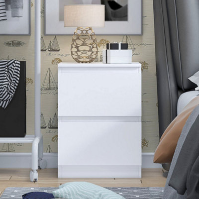 FWStyle 2 Drawer White Chest Bedside Table Scratch Resistant Modern ...