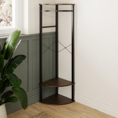 FWStyle 2 Tier Corner Storage Shelving Rack Walnut Effect
