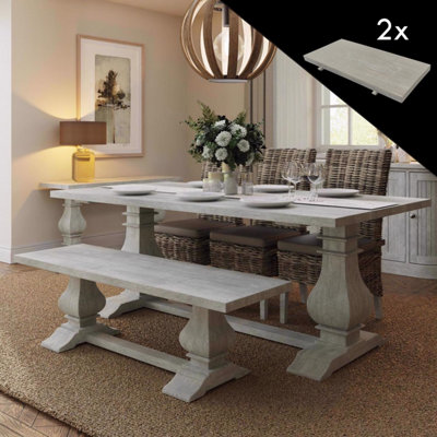 FWStyle 2M Large Dining Table Solid Pine & 2x Free 50cm Extension Leafs ...