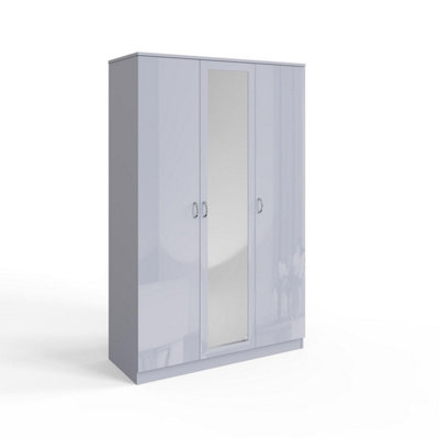 FWStyle 3 Door Triple Mirrored Wardrobe Gloss Grey