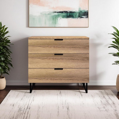 FWStyle 3 Drawer Chest Bedside Table Cracked Oak Fast Click Assembly