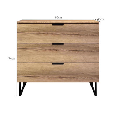 FWStyle 3 Drawer Chest Bedside Table Cracked Oak Fast Click Assembly