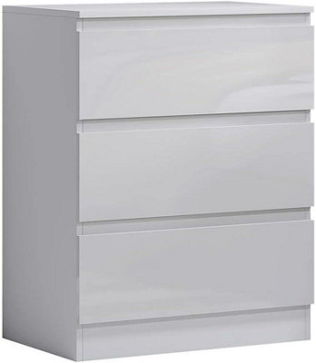 FWStyle 3 Drawer Chest Of Drawers White Gloss Scratch Resistant (H) 77 ...