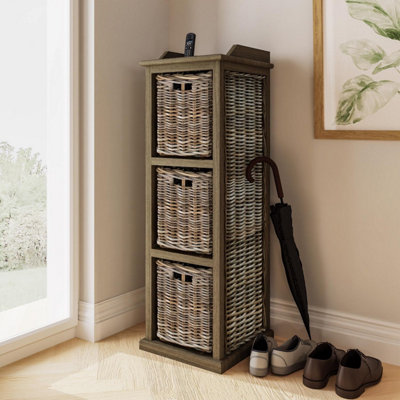 FWStyle 3 Drawer Storage Unit Solid Mahogany & Rattan Ready Assembled ...