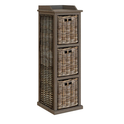FWStyle 3 Drawer Storage Unit Solid Mahogany & Rattan Ready Assembled ...