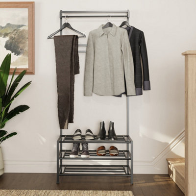 FWStyle 3 Tier Industrial Style Hallway Storage Rail Shoe Rack