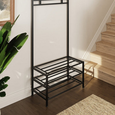 FWStyle 3 Tier Industrial Style Hallway Storage Rail Shoe Rack