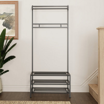 FWStyle 3 Tier Industrial Style Hallway Storage Rail Shoe Rack