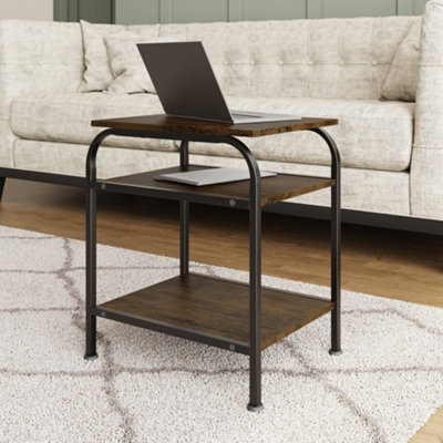 FWStyle 3 Tier Walnut Effect Side Table Black Metal Frame