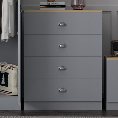 FWStyle 4 Drawer Chest Of Drawers Matt Grey Oak Top Bedroom Furniture