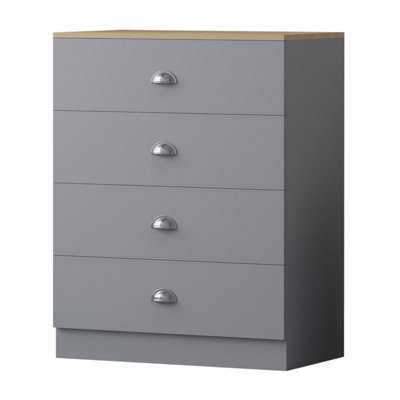 FWStyle 4 Drawer Chest Of Drawers Matt Grey Oak Top Bedroom Furniture