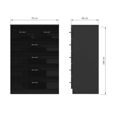 FWStyle 6 Drawer Chest Of Drawers Black Gloss 4+2 Bedroom Furniture