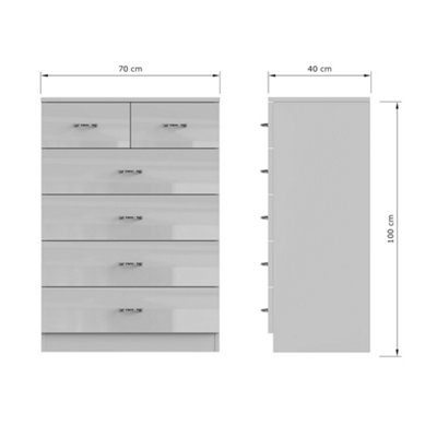 FWStyle 6 Drawer Chest Of Drawers Grey Gloss 4+2 Bedroom Furniture
