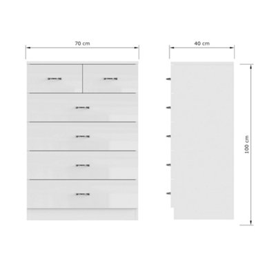 FWStyle 6 Drawer Chest Of Drawers White Gloss 4+2 Bedroom Furniture