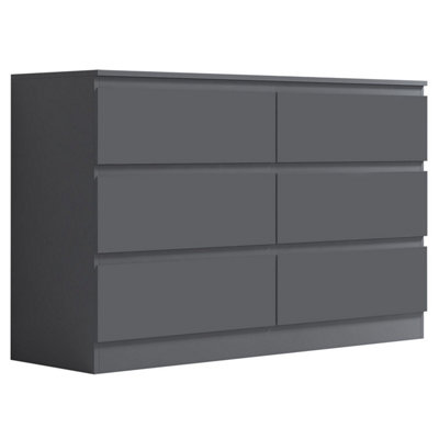 FWStyle 6 Drawer Dark Grey Chest Of Drawers Matt Finish