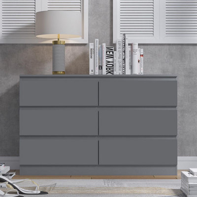 FWStyle 6 Drawer Dark Grey Chest Of Drawers Matt Finish
